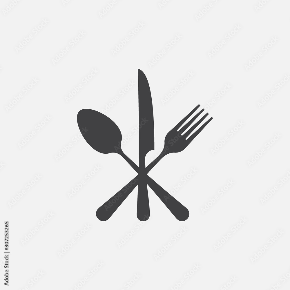 Spoon, Fork and Knife icon, Crossed symbol, restaurant Flat Vector ...