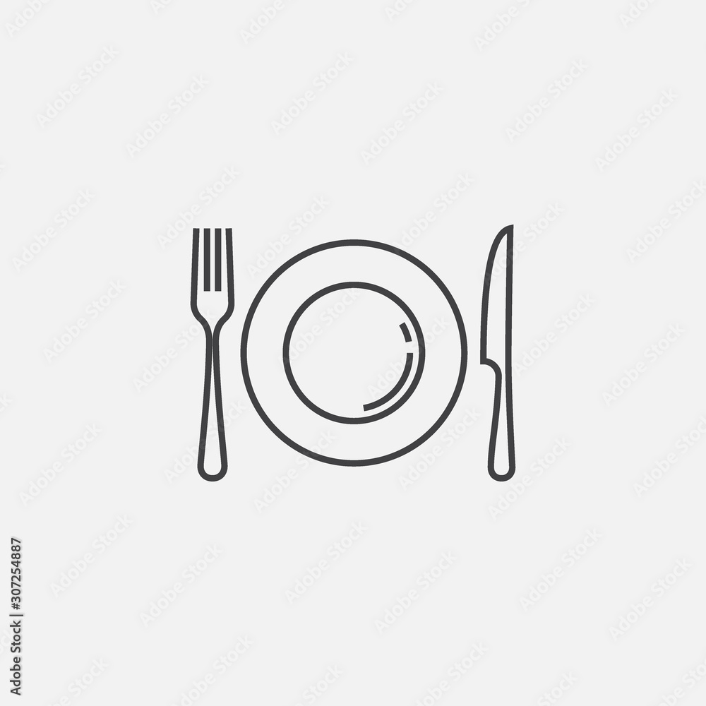 plate, Fork and Knife icon, Crossed symbol, restaurant Flat Vector ...