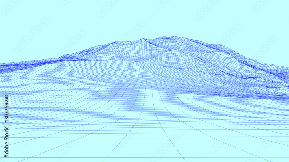 Vector wireframe 3d landscape. Technology grid illustration. Network of ...