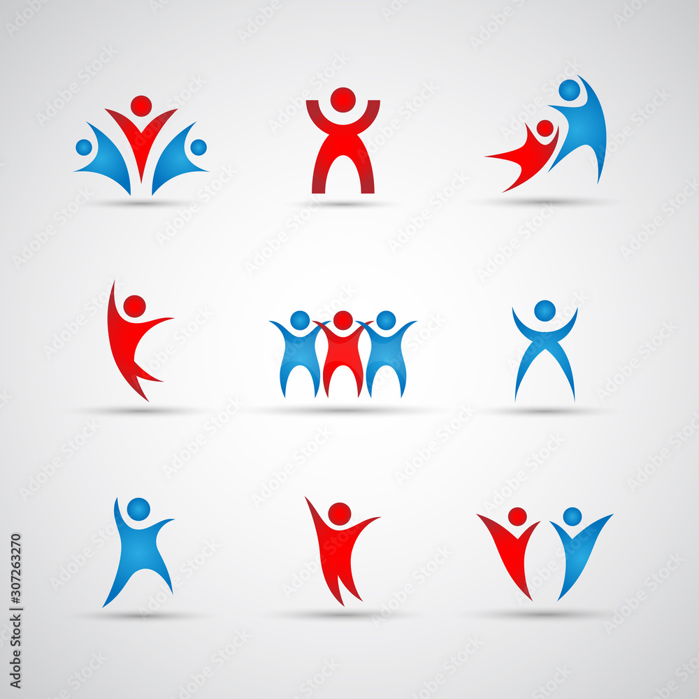 Abstract People Logo Set. Human Figure Isolated On Gray Background ...