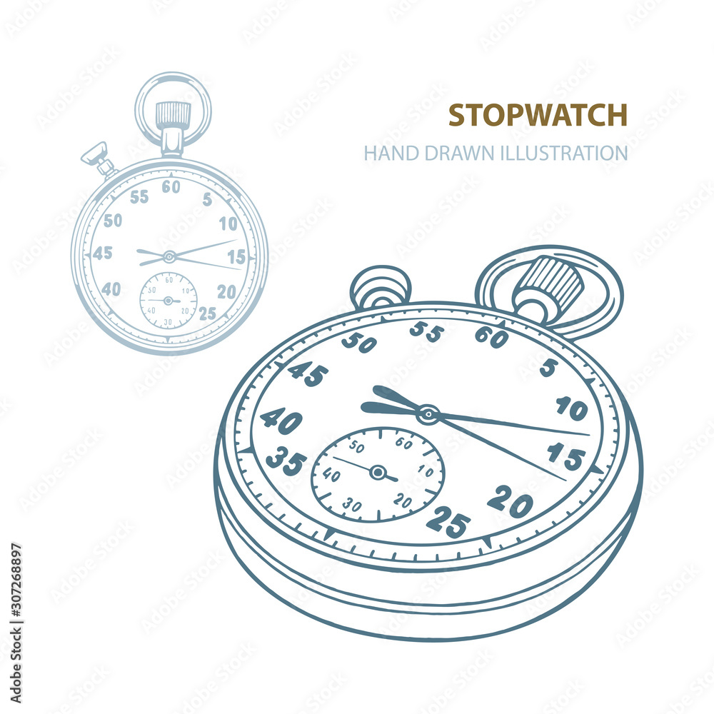 Stopwatch. Stopwatch hand drawn vector illustration isolated on white ...