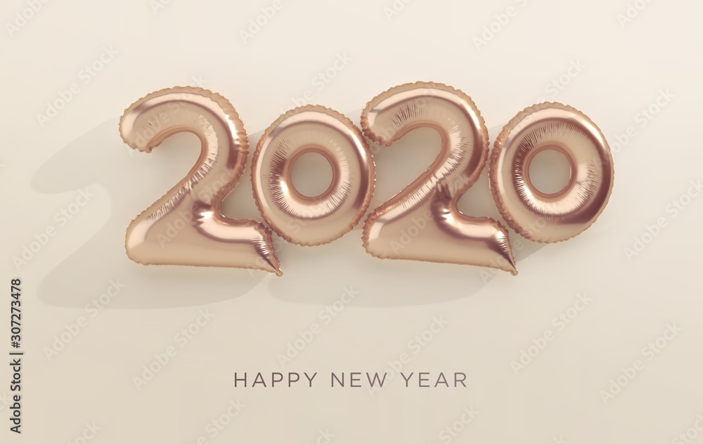 2020 Happy new year gold 3d sing. Numbers minimalist style balloon ...