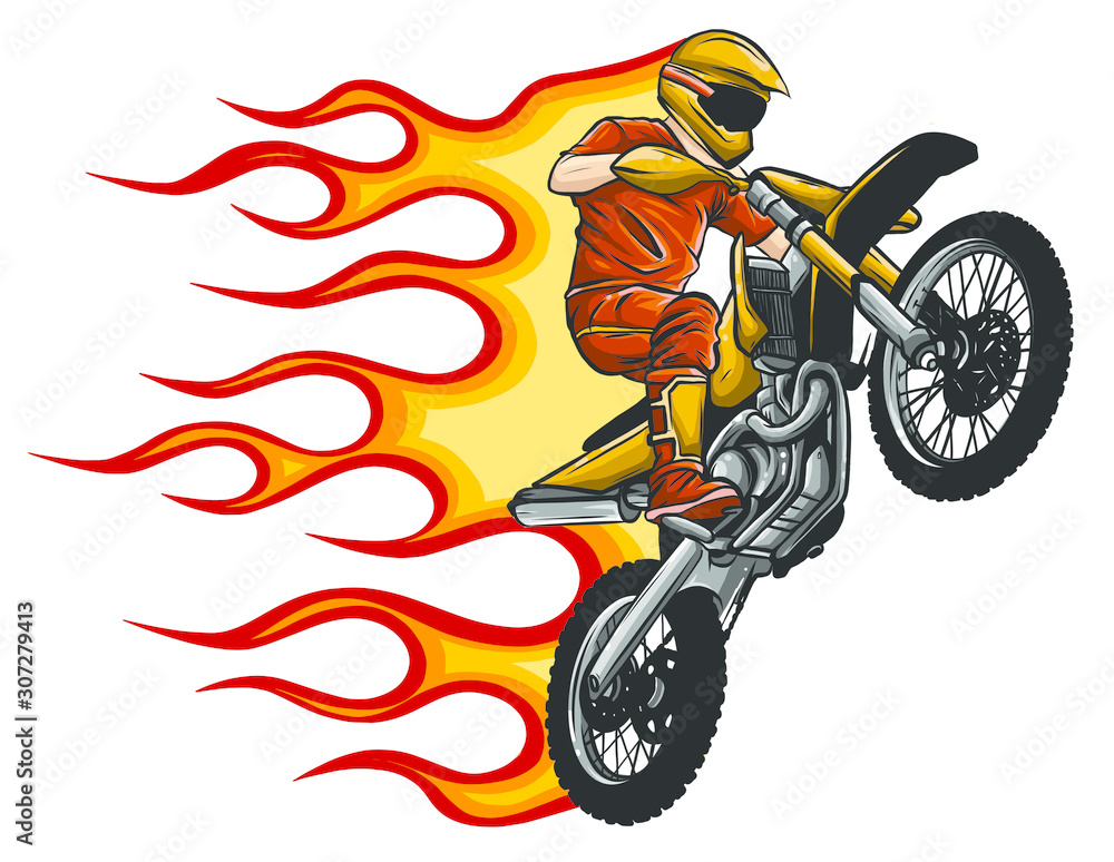 motorcycle with fire and flames vector illustration Stock Vector ...