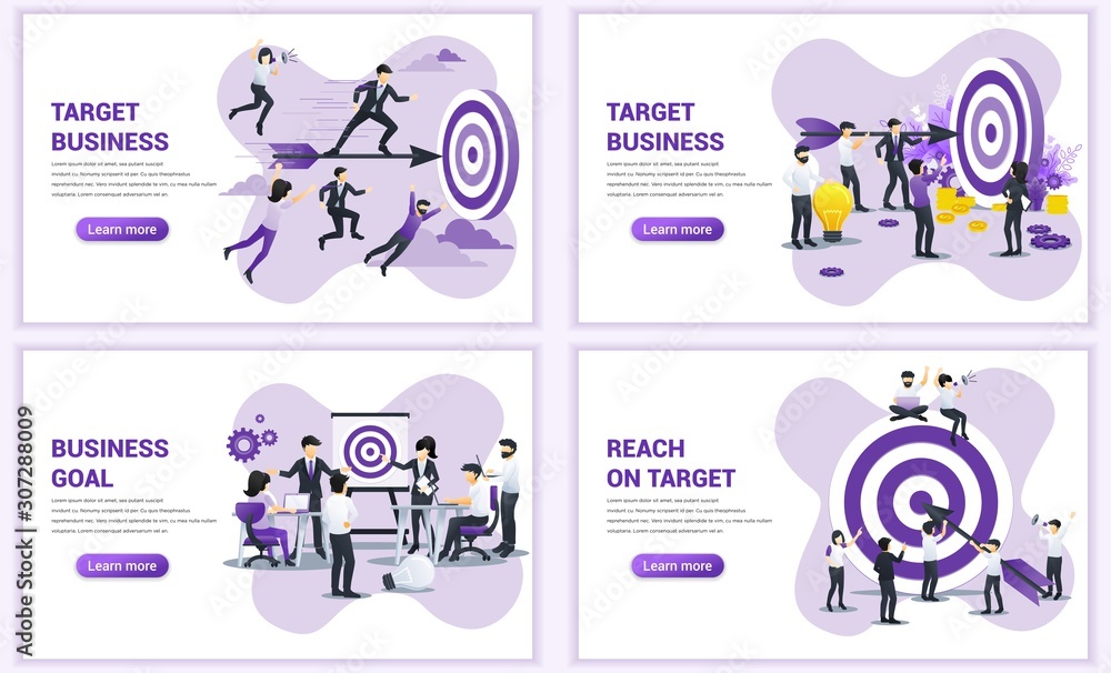 Set of web page design templates for business target. Reach the target ...