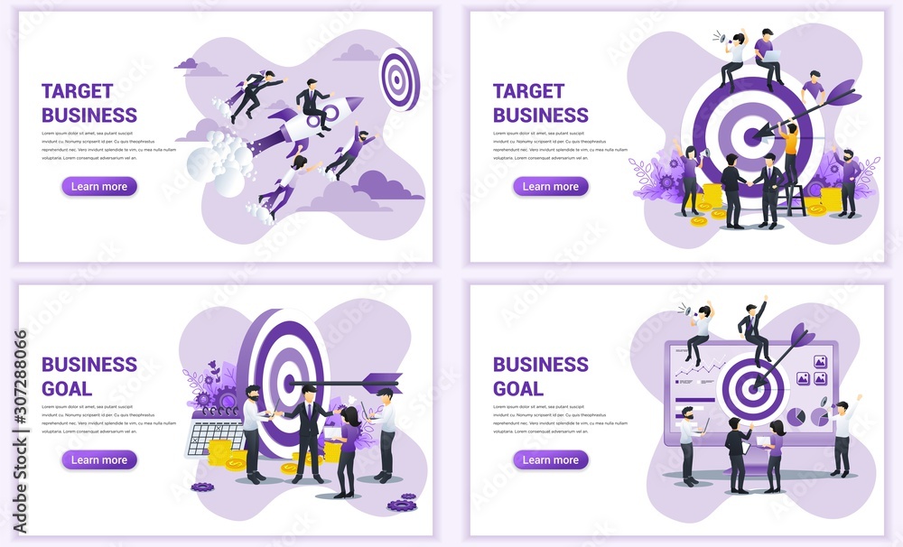 Set of web page design templates for business target. Reach the target ...