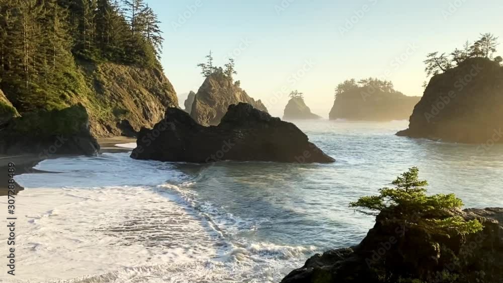 Beautiful beach known as Secret Beach in Oregon with large dramatic ...