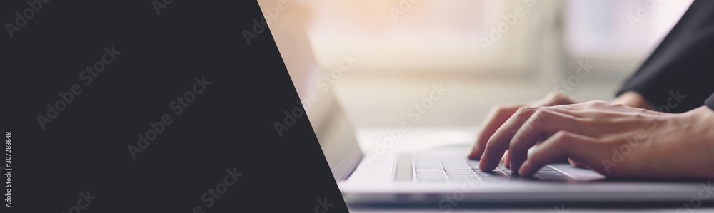 woman hand is pressing computer keyboard. To make the work easier. Take ...