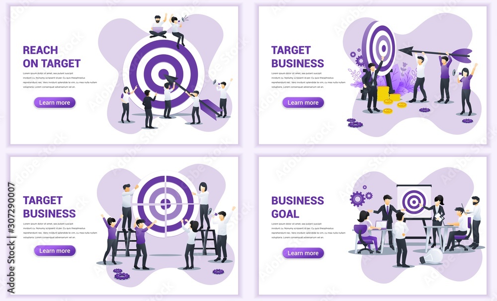 Set of web page design templates for business target. Reach the target ...