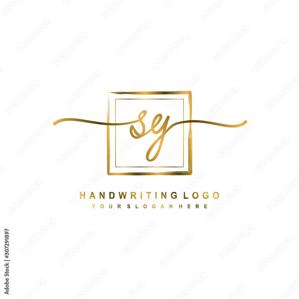 Initial S Y handwriting logo design, with brush box lines gold color ...