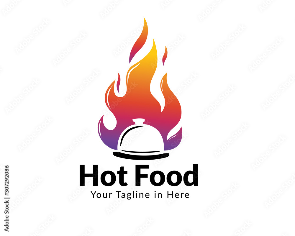 Hot food burning fire logo design inspiration Stock Vector | Adobe Stock