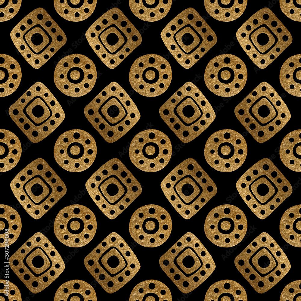 Ethnic gold hand painted seamless pattern. Abstract african golden ...