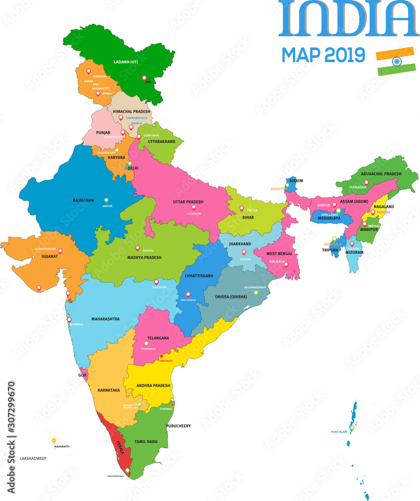 NEW INDIA MAP 2019 ILLUSTRATION Stock Illustration | Adobe Stock