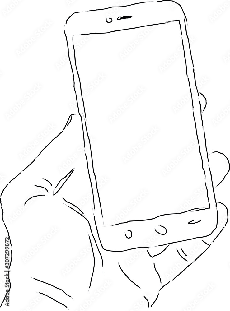 Doodle set of hand holding smart-phone or phone - hand-drawn. Vector ...