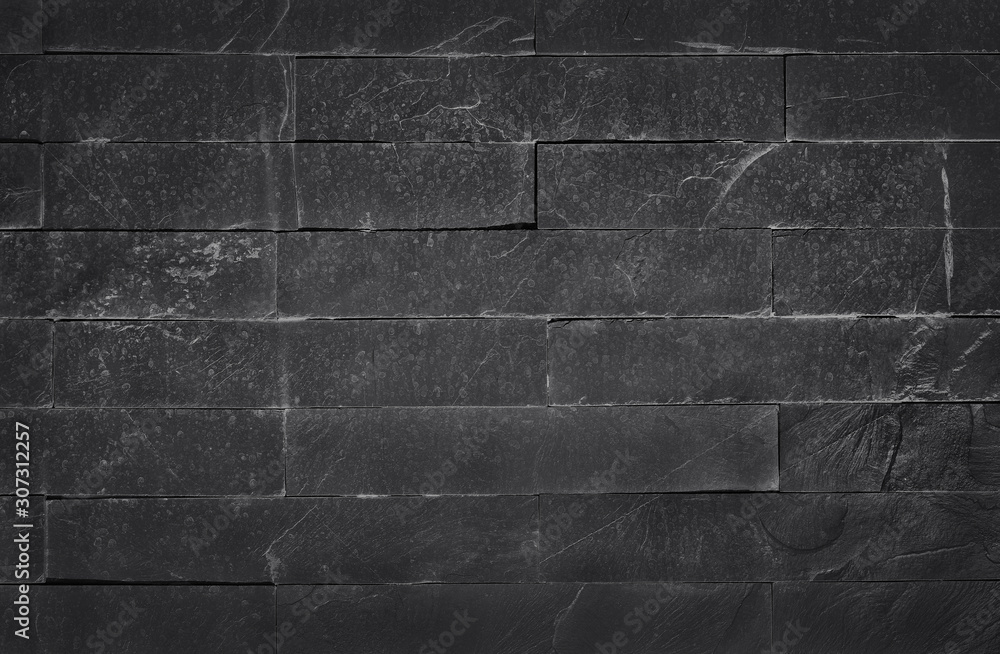 Dark grey black slate texture with high resolution, pattern of stone brick wall for background ...