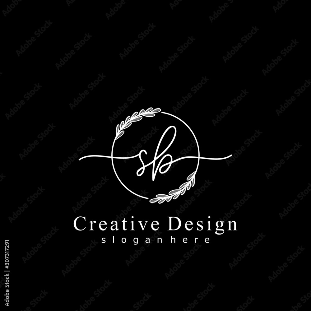 Initial letter SB handwriting with floral frame template Stock Vector ...