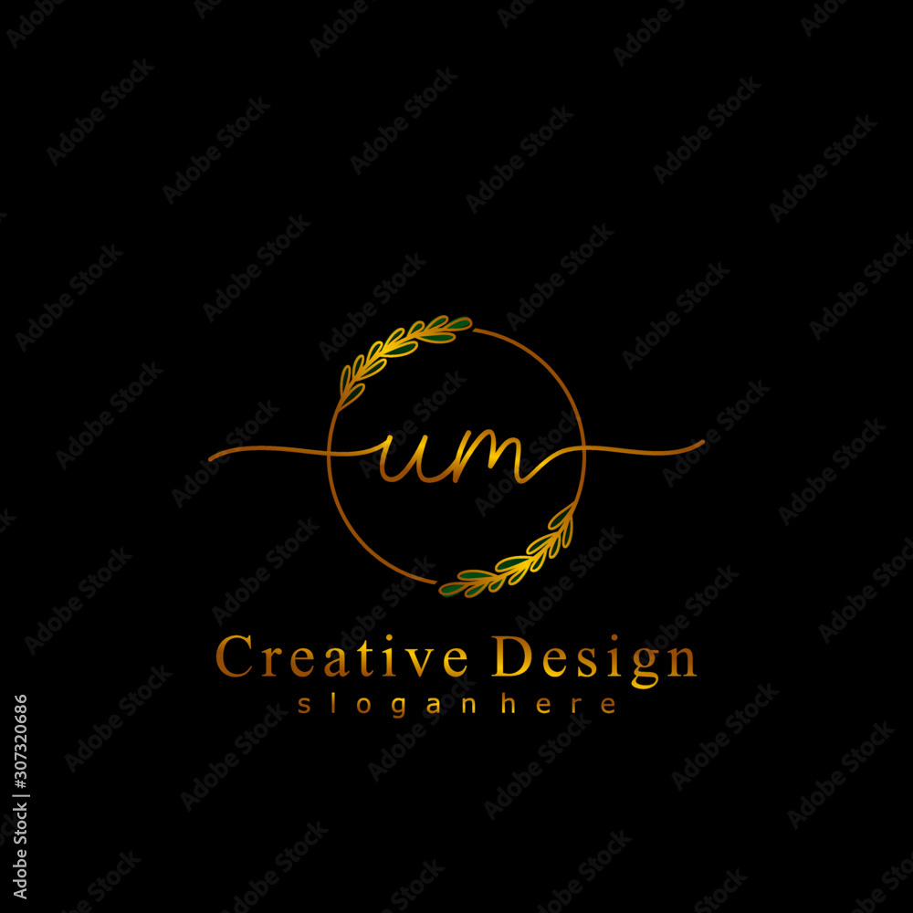 Initial letter UM handwriting with floral frame template Stock Vector ...