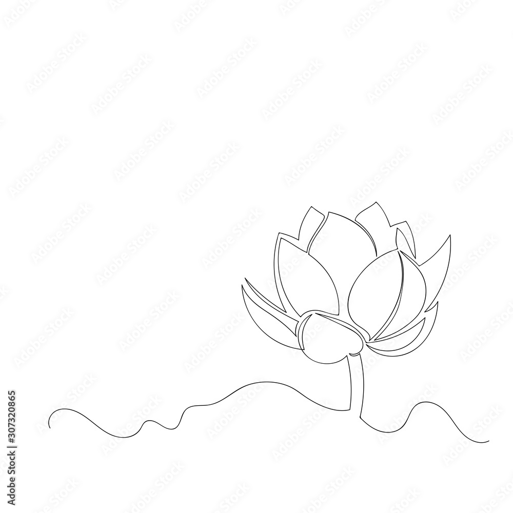 vector image of Lotus flower. contour drawing. continuous line. one ...
