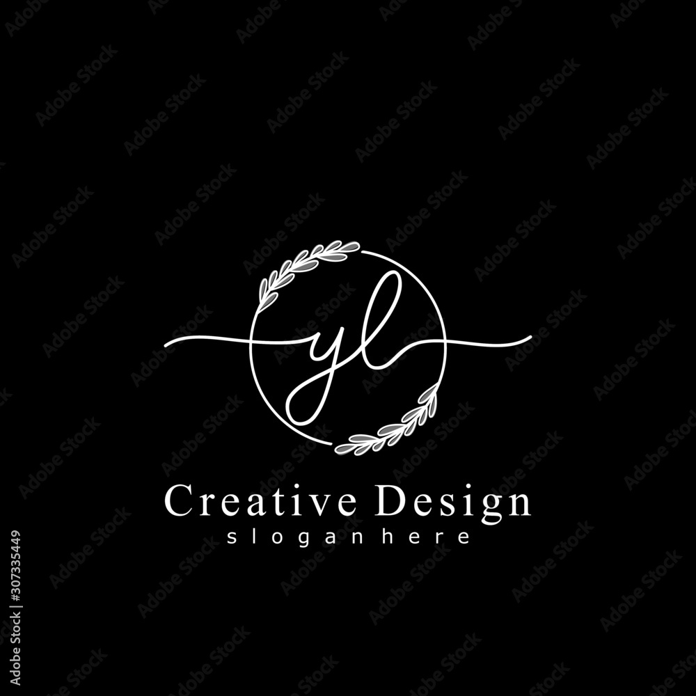 Initial letter YL handwriting with floral frame template Stock Vector ...