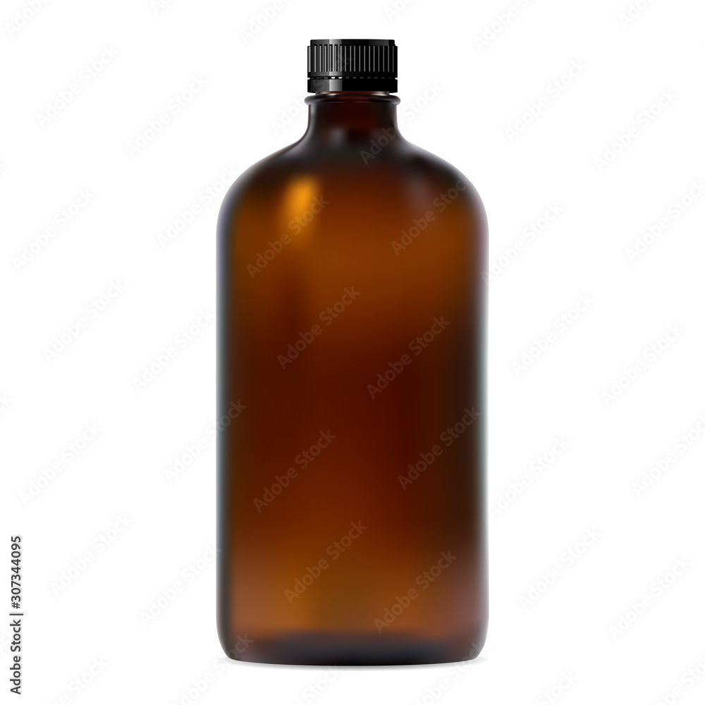 Brown glass brown. Realistic transparent amber container mockup with ...