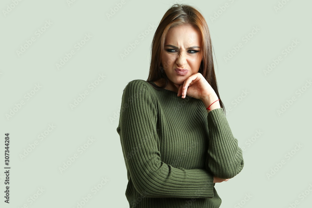 beautiful young woman depicts an emotion of disgust Stock Photo | Adobe ...