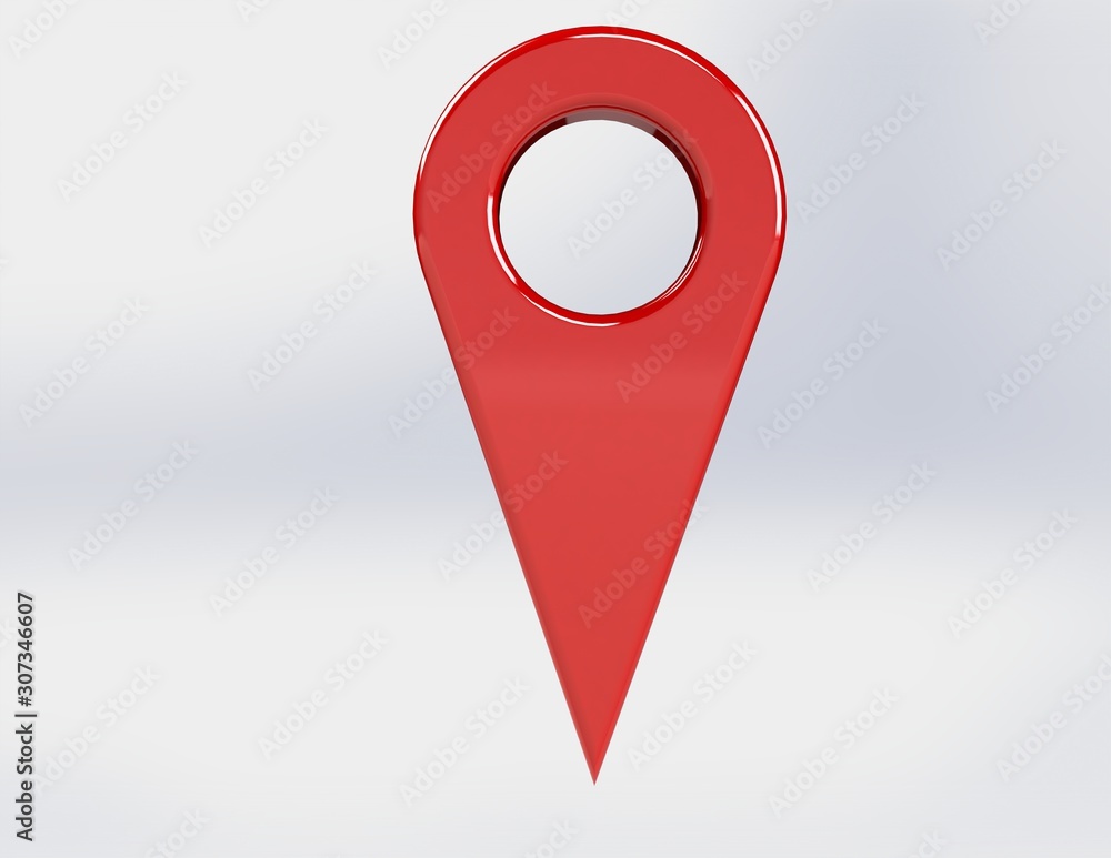 Red 3D map pointer, symbol, position isolated on white background ...