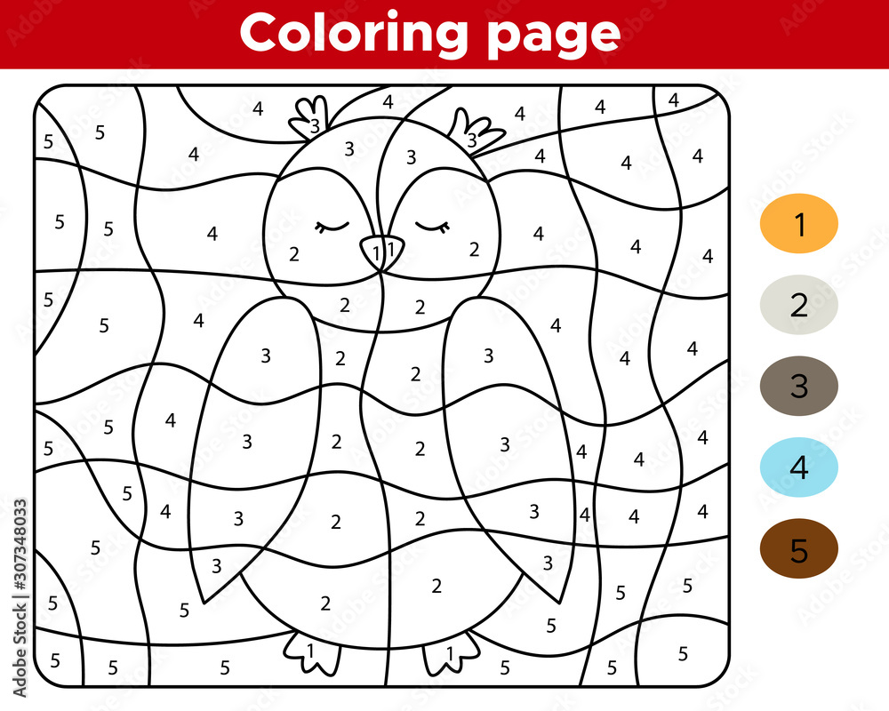 Coloring page by numbers. Educational game for preschool children. Cute ...