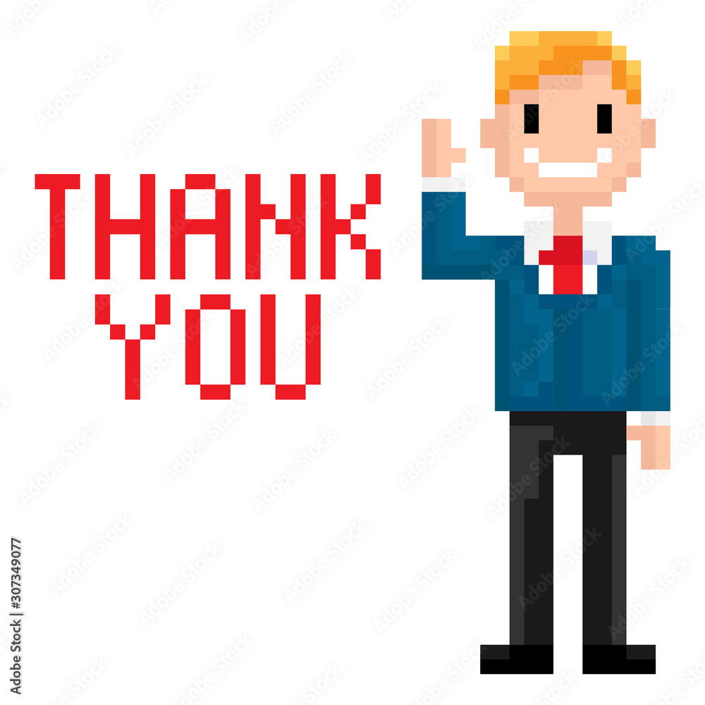 Pixel man greeting vector, pixelated character saying thank you and ...