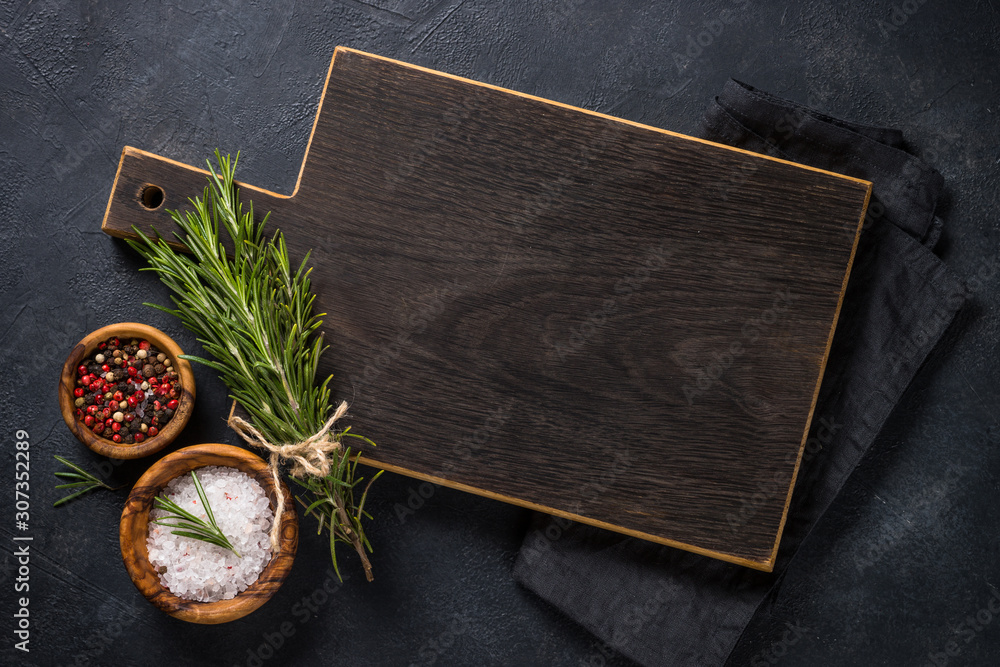 Food cooking background with herbs and spices on black. Stock Photo ...