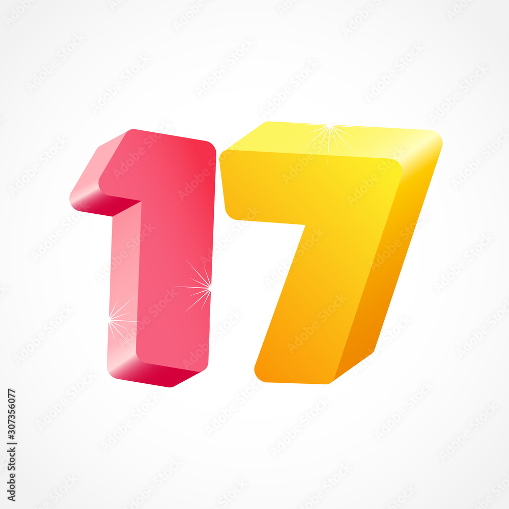 17 th anniversary numbers. 17 years old coloured logotype. Age congrats ...