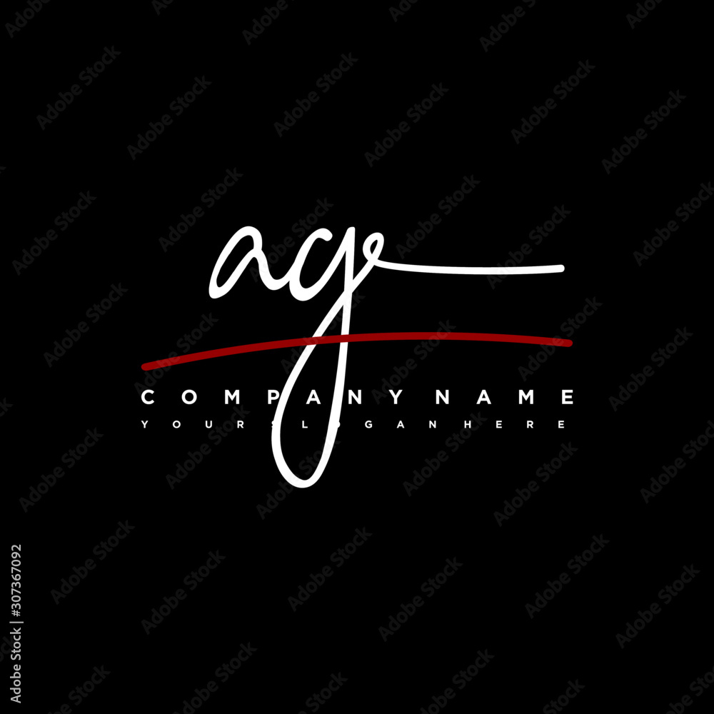AG signature initials. Handwritten logo vector template with red ...