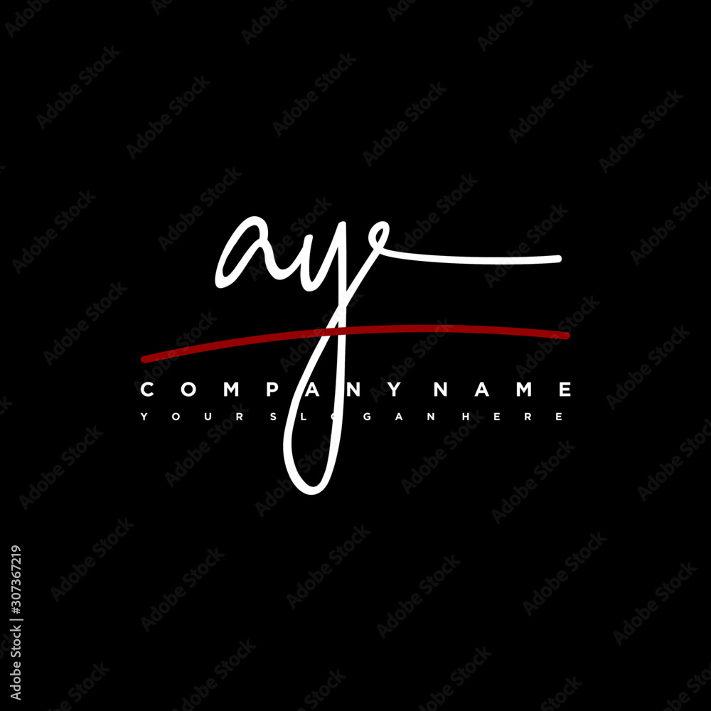AY signature initials. Handwritten logo vector template with red ...