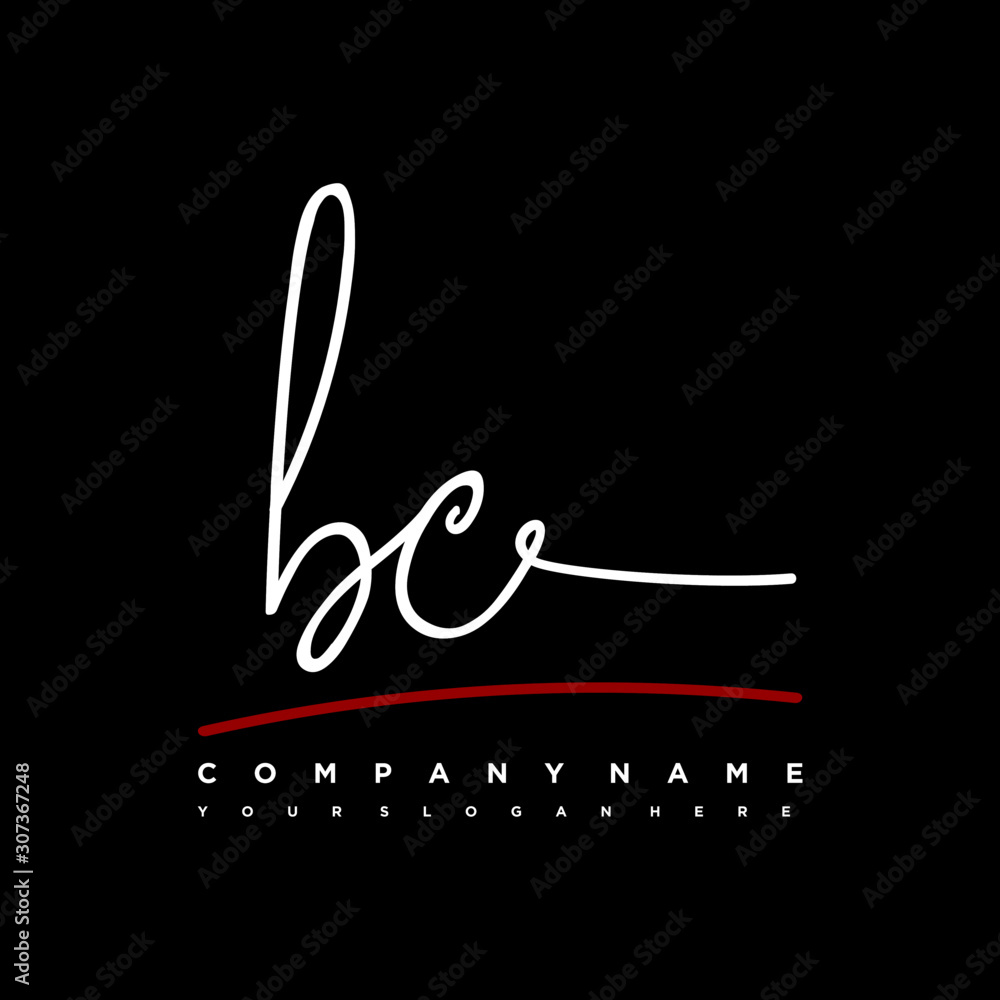 BC signature initials. Handwritten logo vector template with red ...