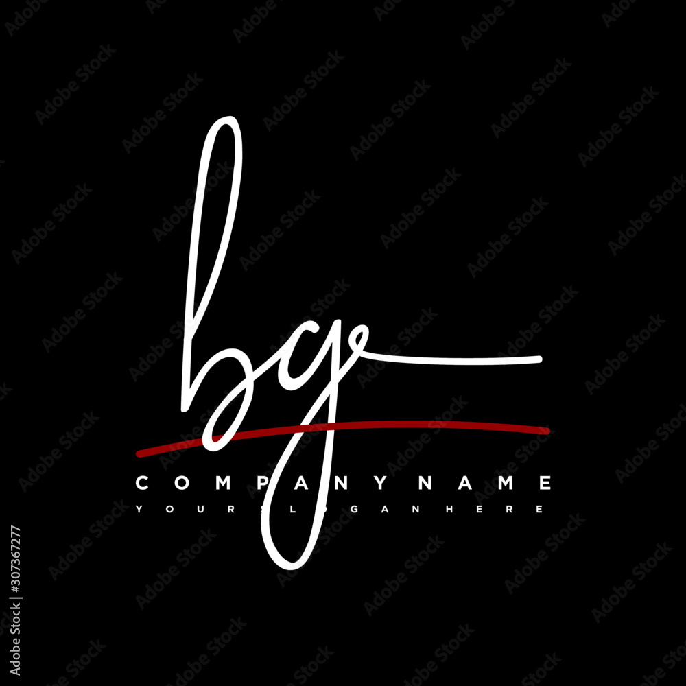 BG signature initials. Handwritten logo vector template with red ...