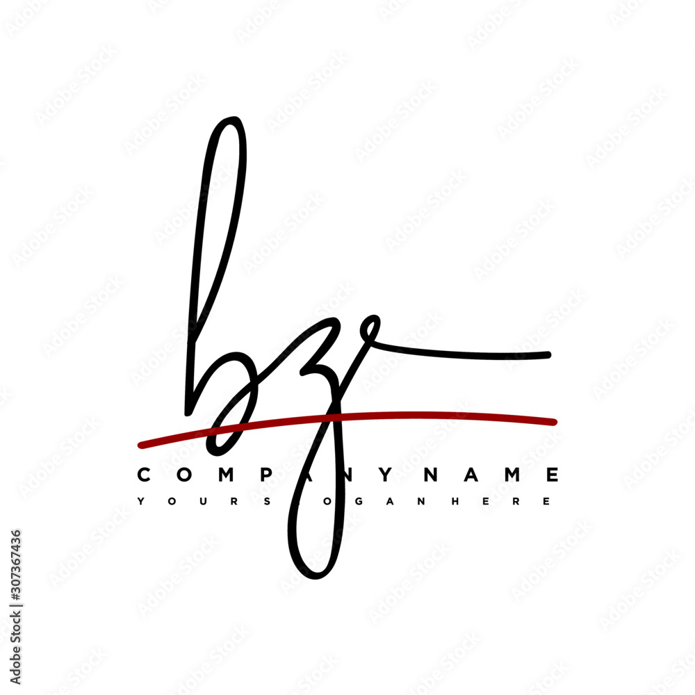 BZ signature initials. Handwritten logo vector template with red ...