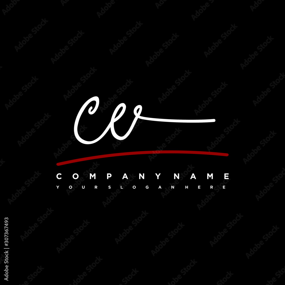 CE signature initials. Handwritten logo vector template with red ...