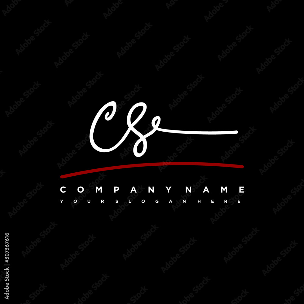 CS signature initials. Handwritten logo vector template with red ...