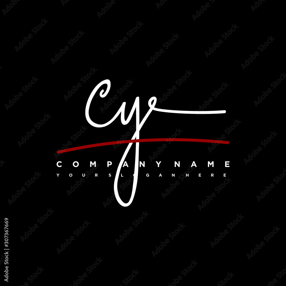 CY signature initials. Handwritten logo vector template with red ...
