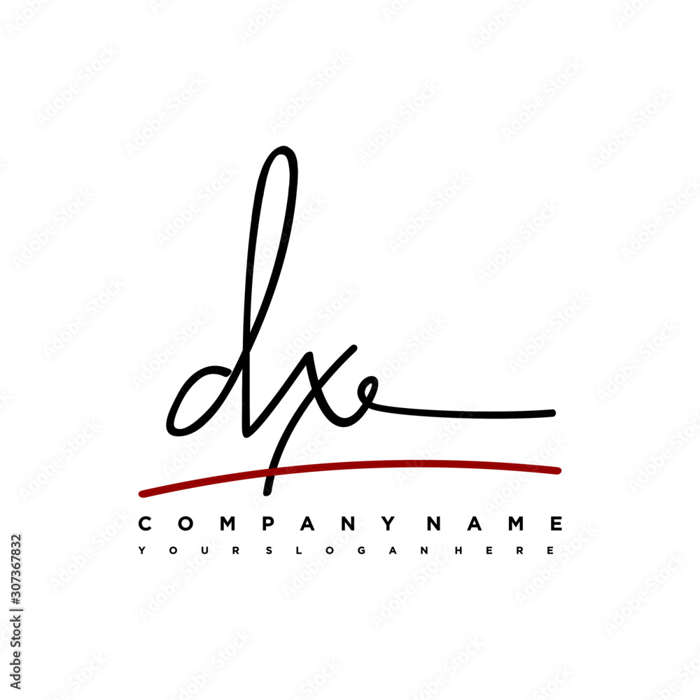 DX signature initials. Handwritten logo vector template with red ...