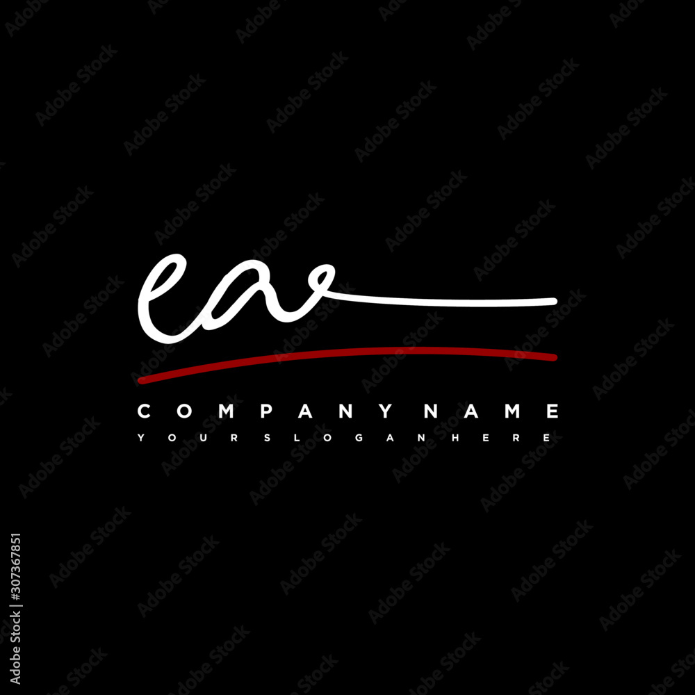 EA signature initials. Handwritten logo vector template with red ...