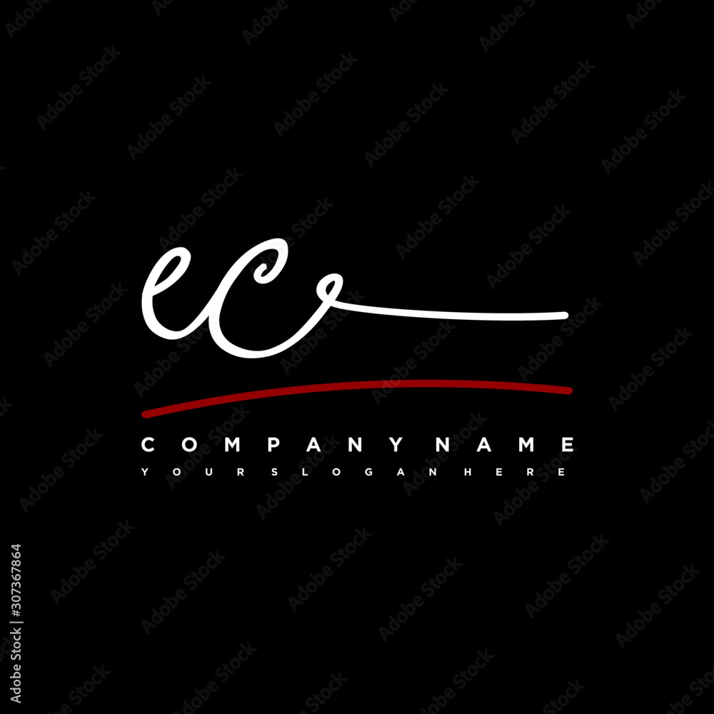EC signature initials. Handwritten logo vector template with red ...