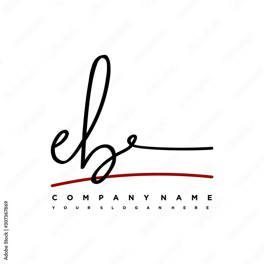 EB signature initials. Handwritten logo vector template with red ...
