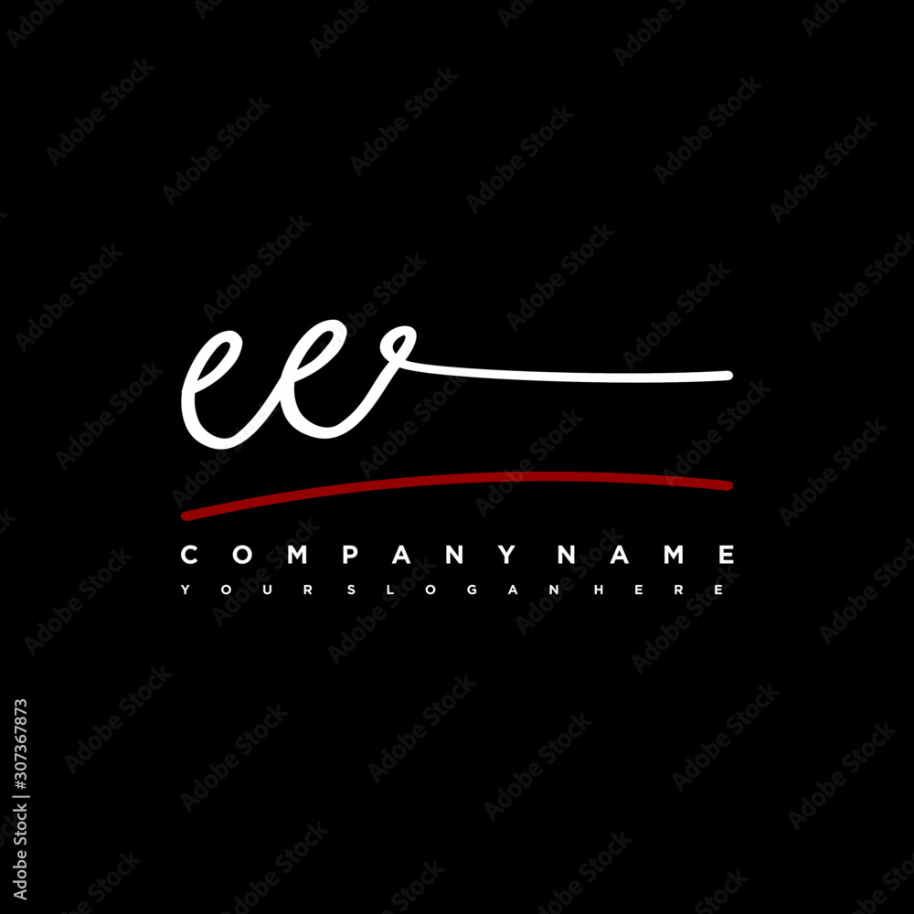 EE signature initials. Handwritten logo vector template with red ...