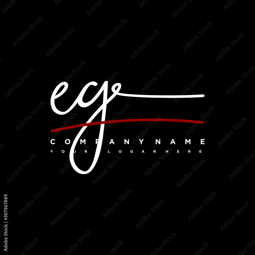 EG signature initials. Handwritten logo vector template with red ...