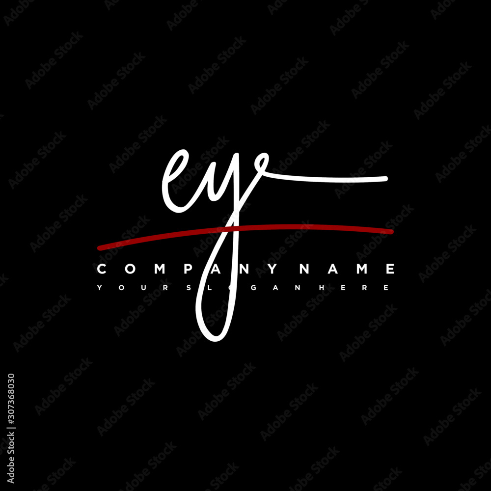 EY signature initials. Handwritten logo vector template with red ...