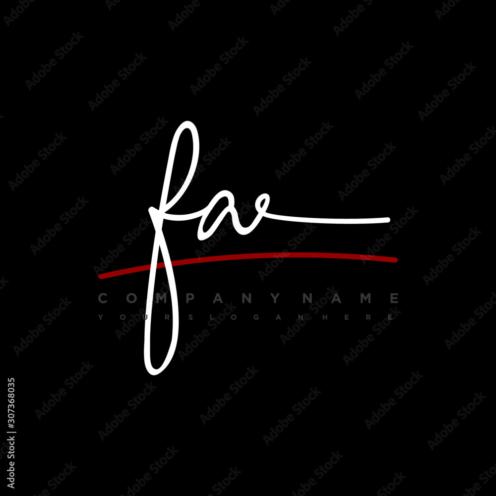 FA signature initials. Handwritten logo vector template with red ...