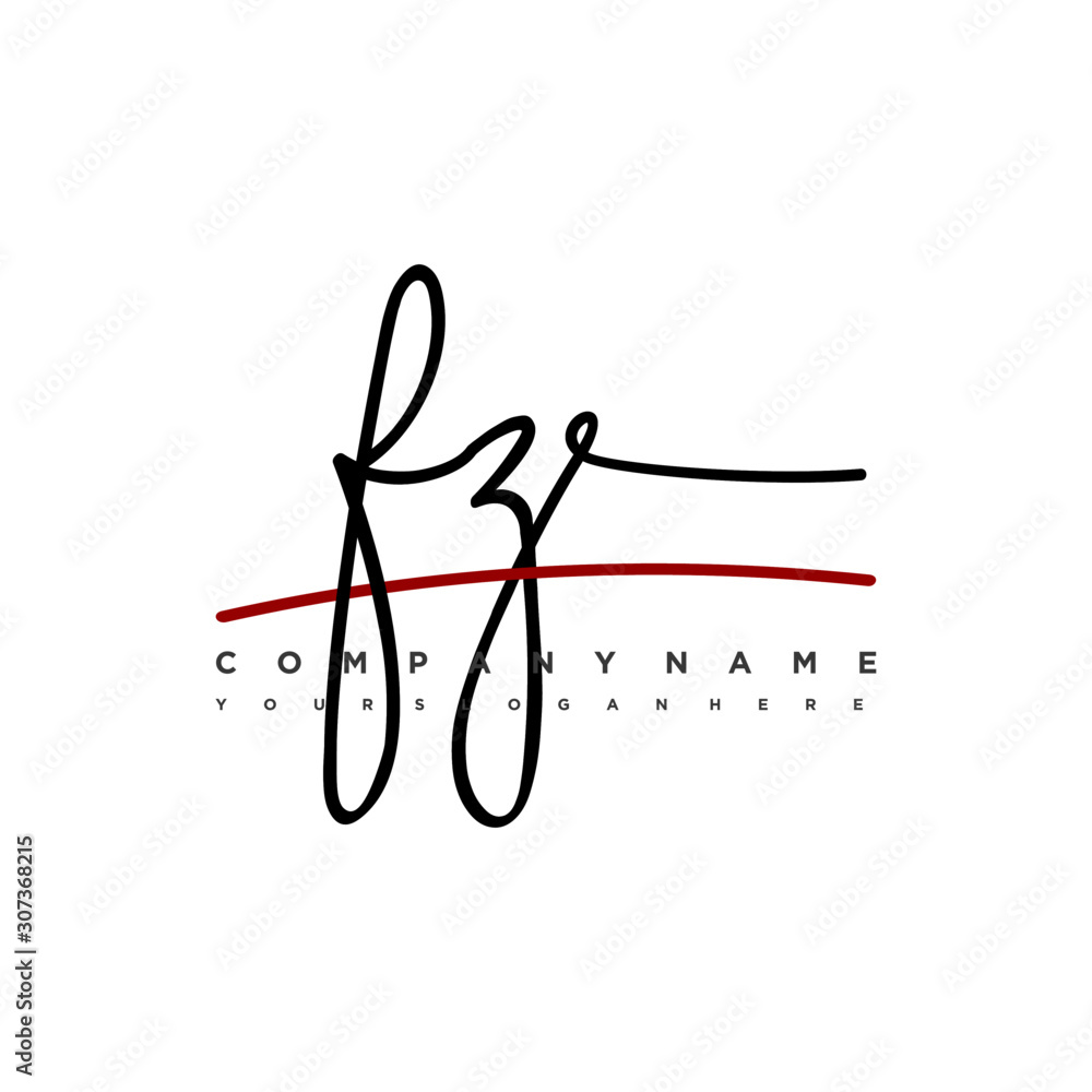 FZ signature initials. Handwritten logo vector template with red ...