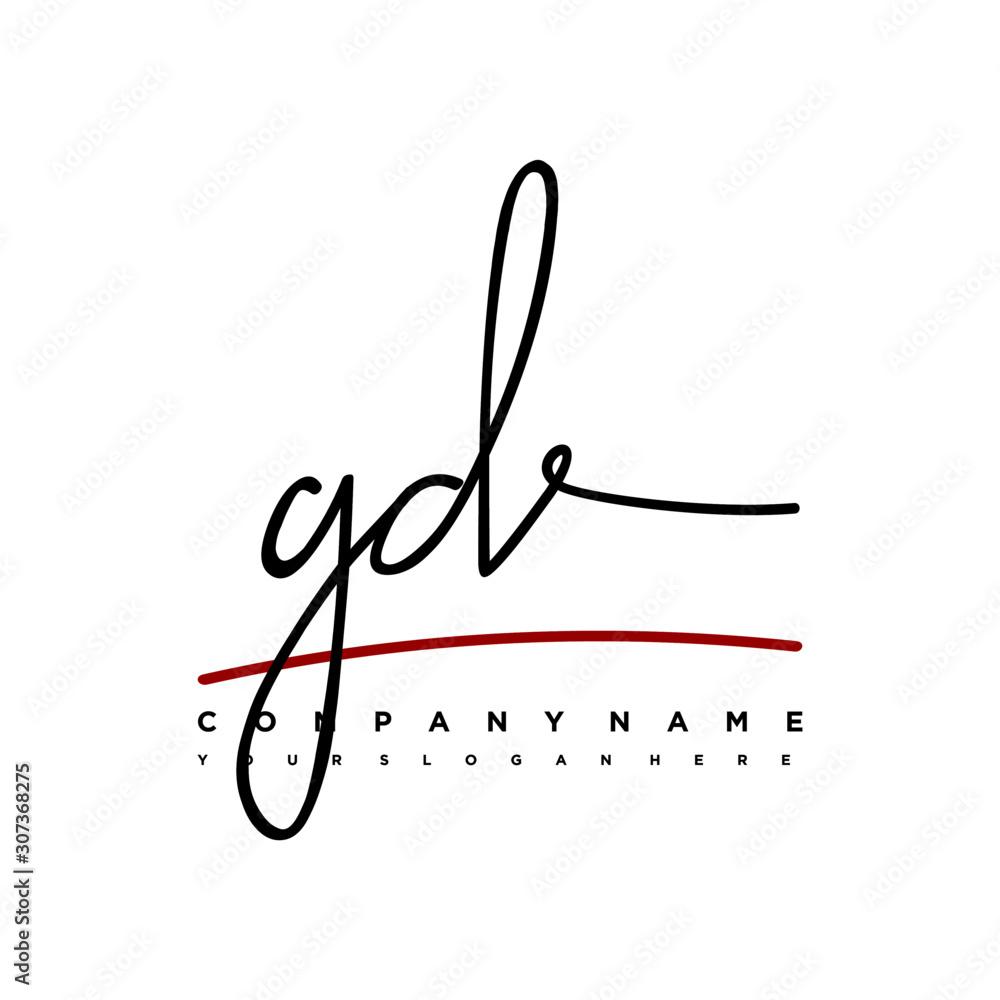 GD signature initials. Handwritten logo vector template with red ...