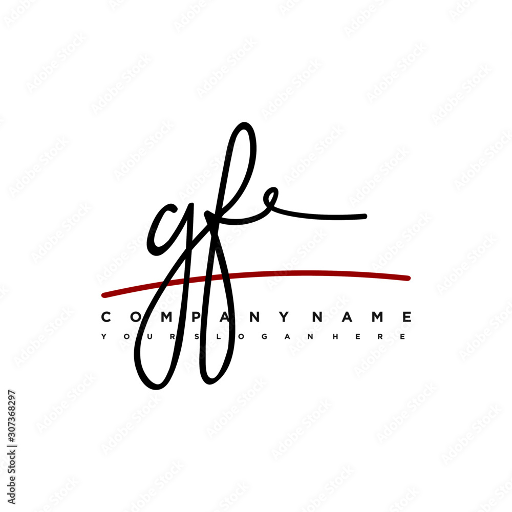 GF signature initials. Handwritten logo vector template with red ...