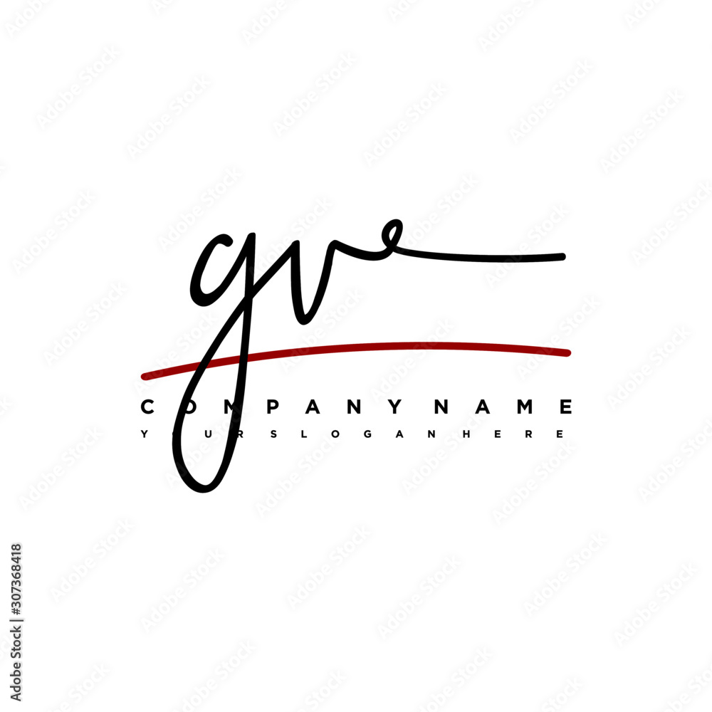 GV signature initials. Handwritten logo vector template with red ...