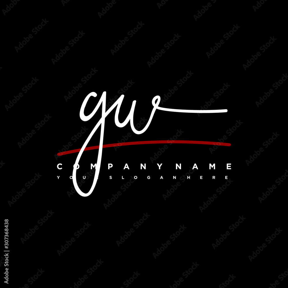 GW signature initials. Handwritten logo vector template with red ...